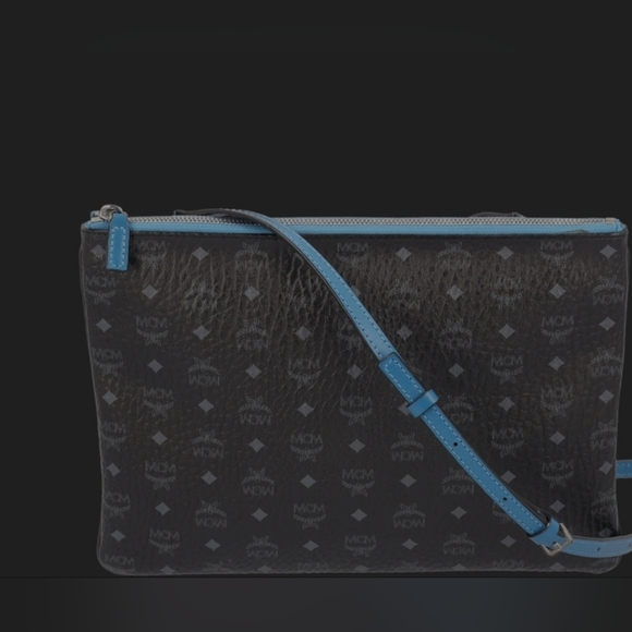 MCM | Bags | Mcm Logo Shoulder Pouch Bag Black Blue | Poshmark